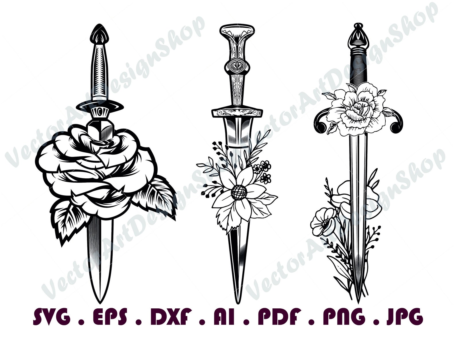 Floral Knife Svg 2 Sword Svg Sword Logo SVG Knife Clipart - Etsy