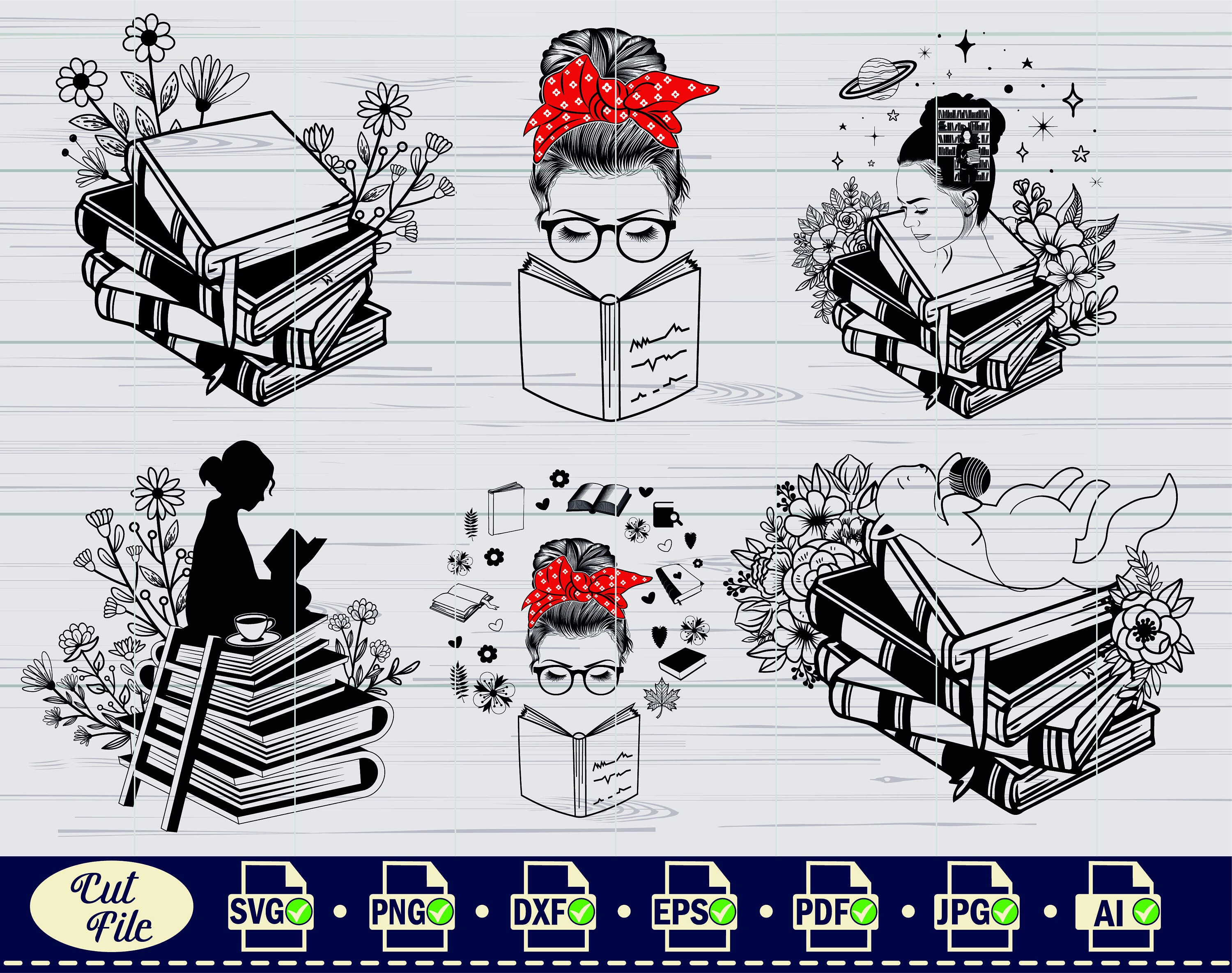 Books Svg1 Floral Book SVG Reading SVG Girl With Book - Etsy UK