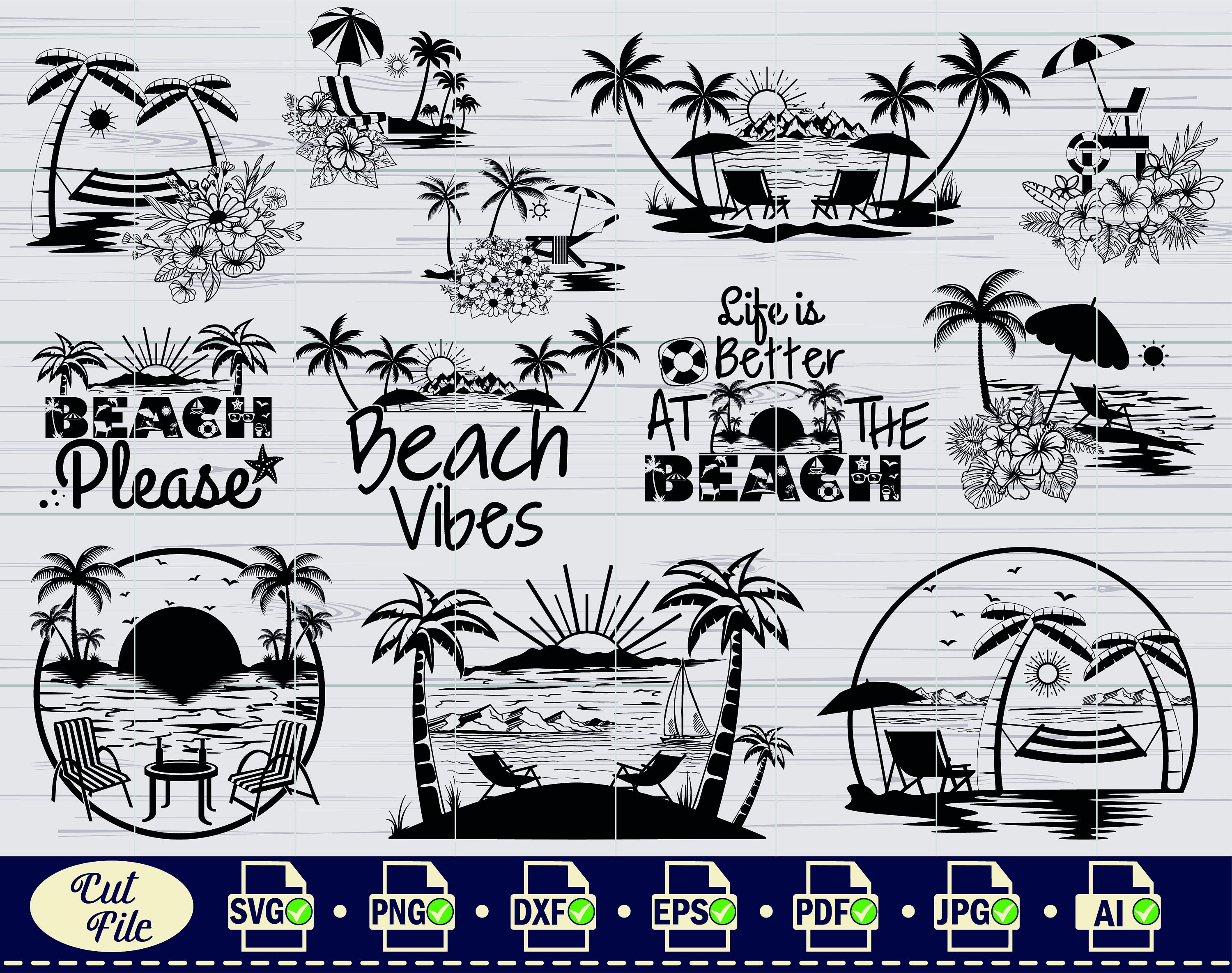 Floral Beach Scene SVG Sunset Palm Tree SVG Tropical Summer - Etsy UK
