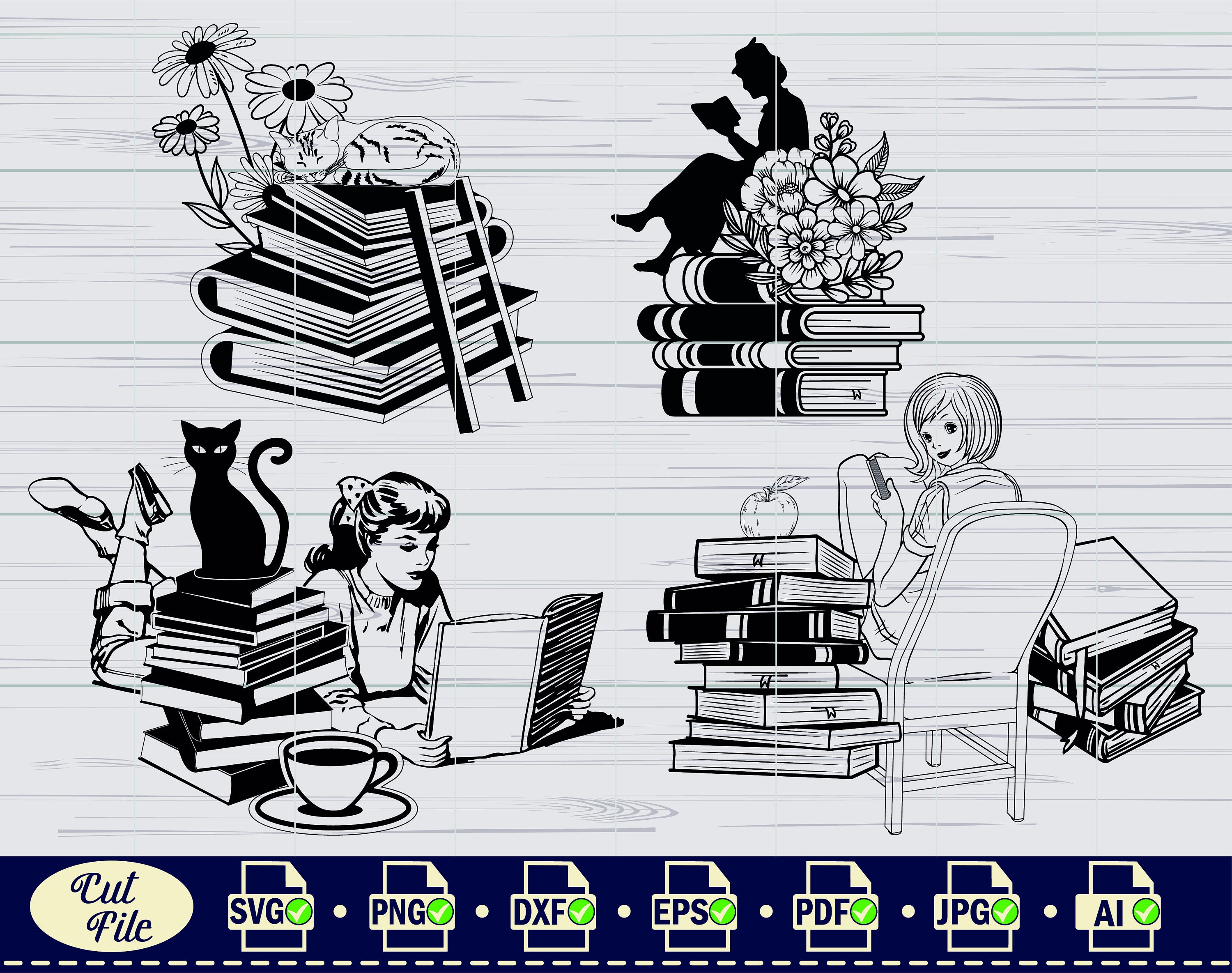 Books Svg1 Floral Book SVG Reading SVG Girl With Book - Etsy UK