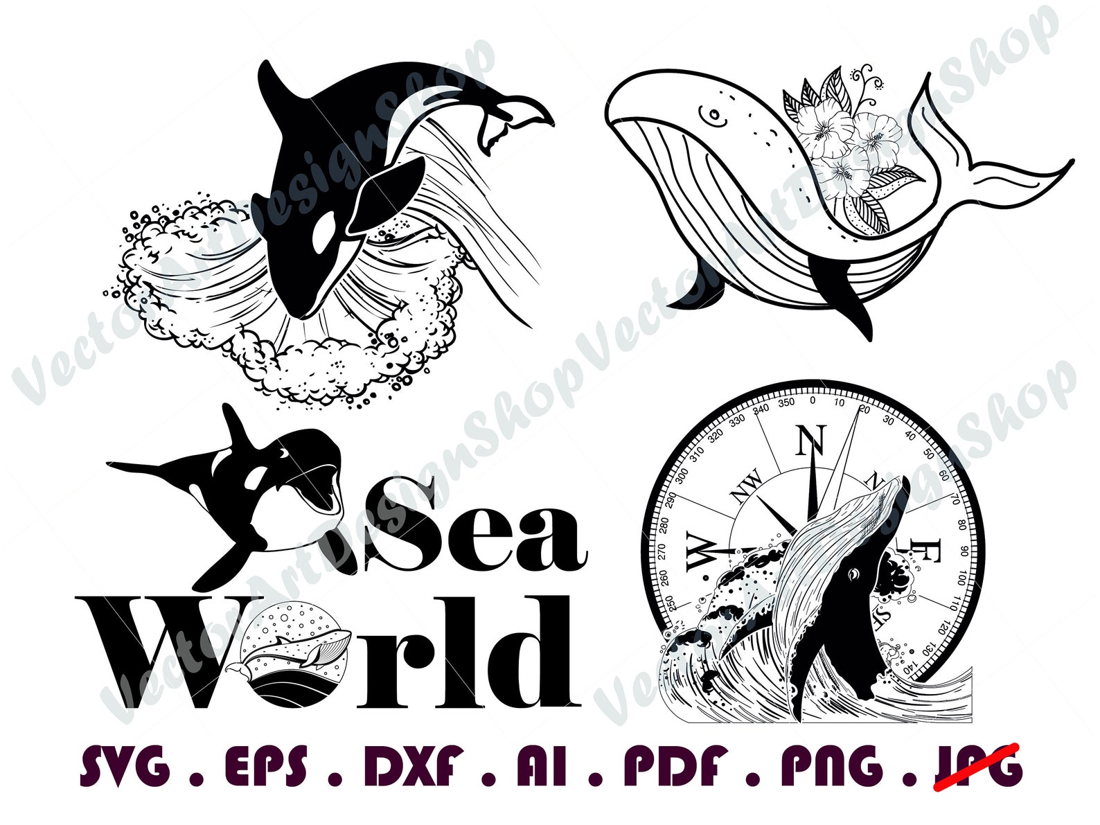 Whale SVG Bundle 2 Whale Floral SVG Sea World Svg Dancing | Etsy