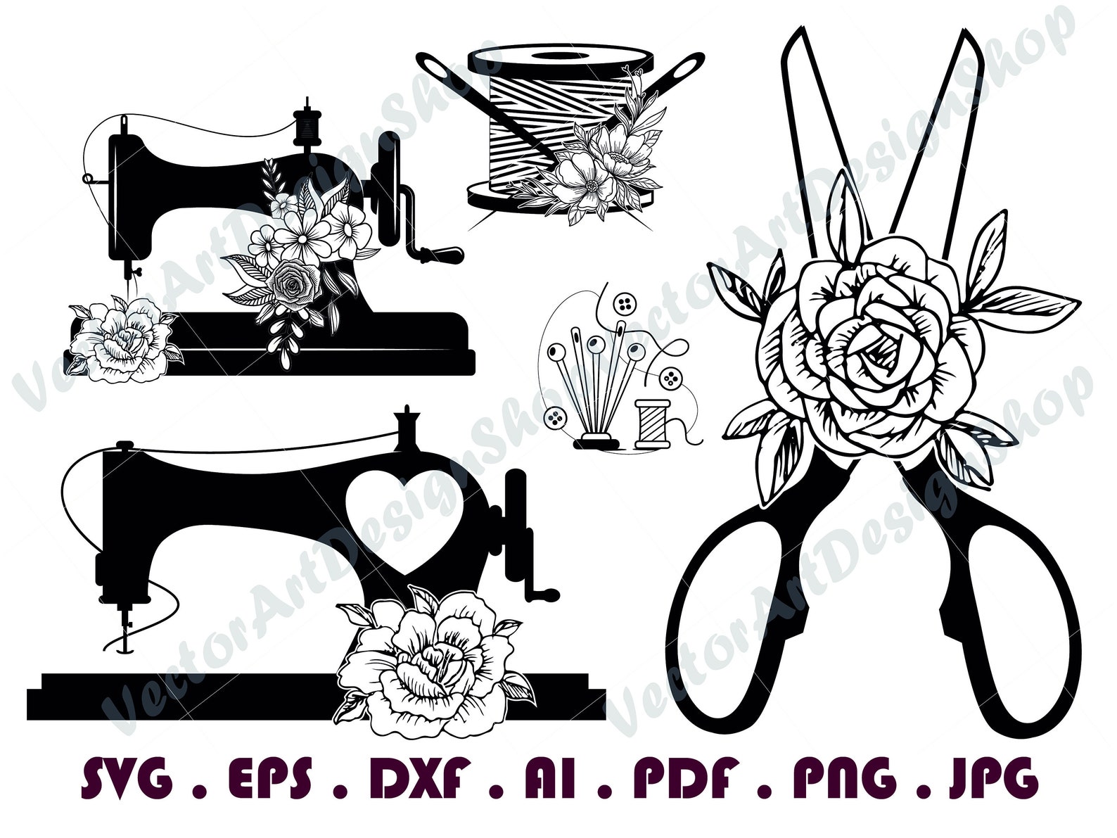 Floral Sewing Machine SVG 2 Sewing Silhouette Floral | Etsy