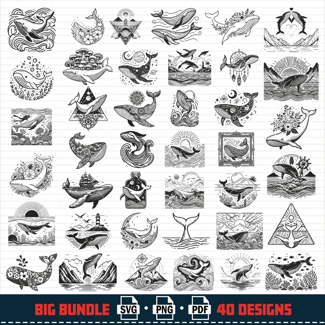Whale SVG Bundle: Floral, Mushroom, Ocean Designs (digital Files) - Etsy