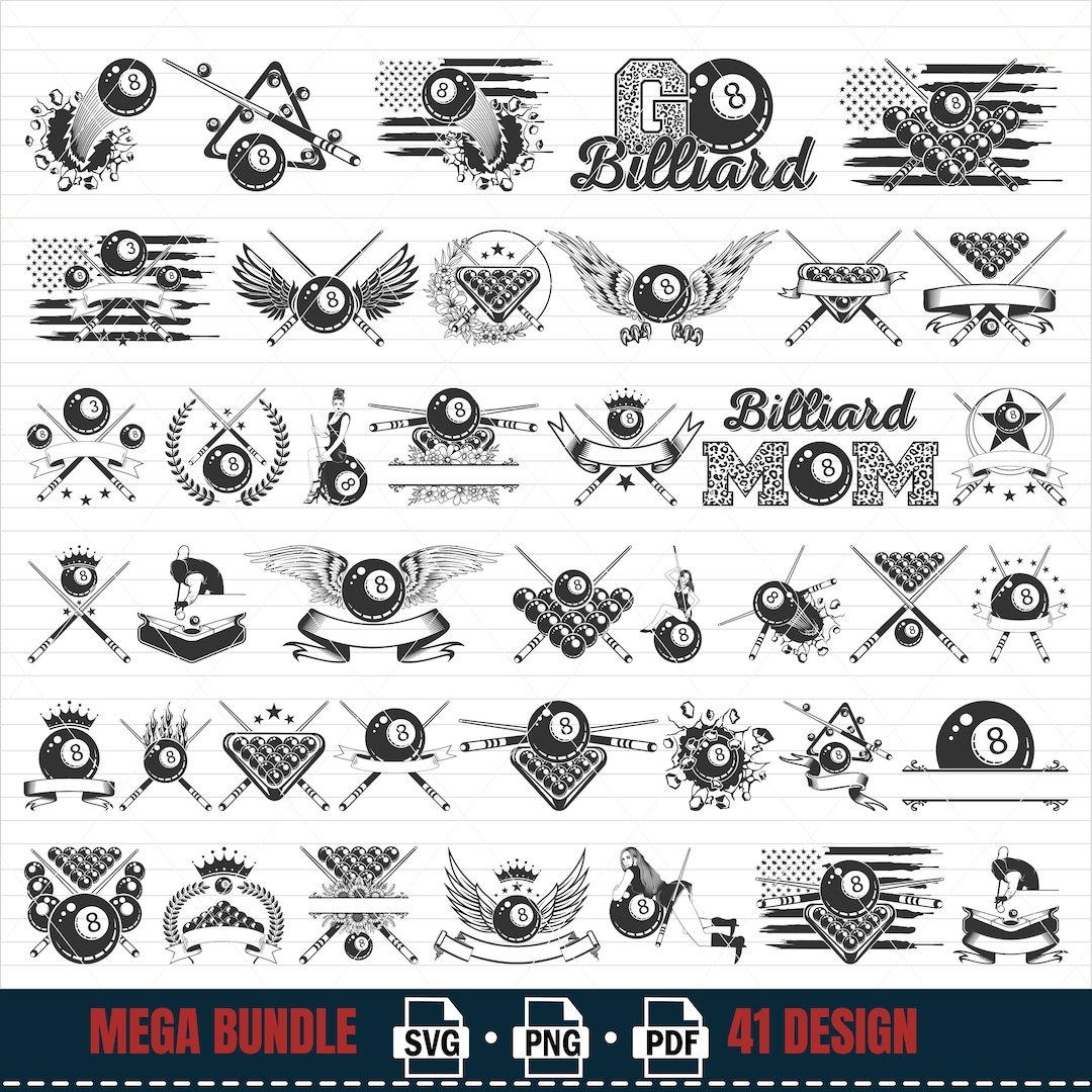 Billiards SVG Mega Bundle: Snooker & Pool Clipart (41 Designs) (digital ...