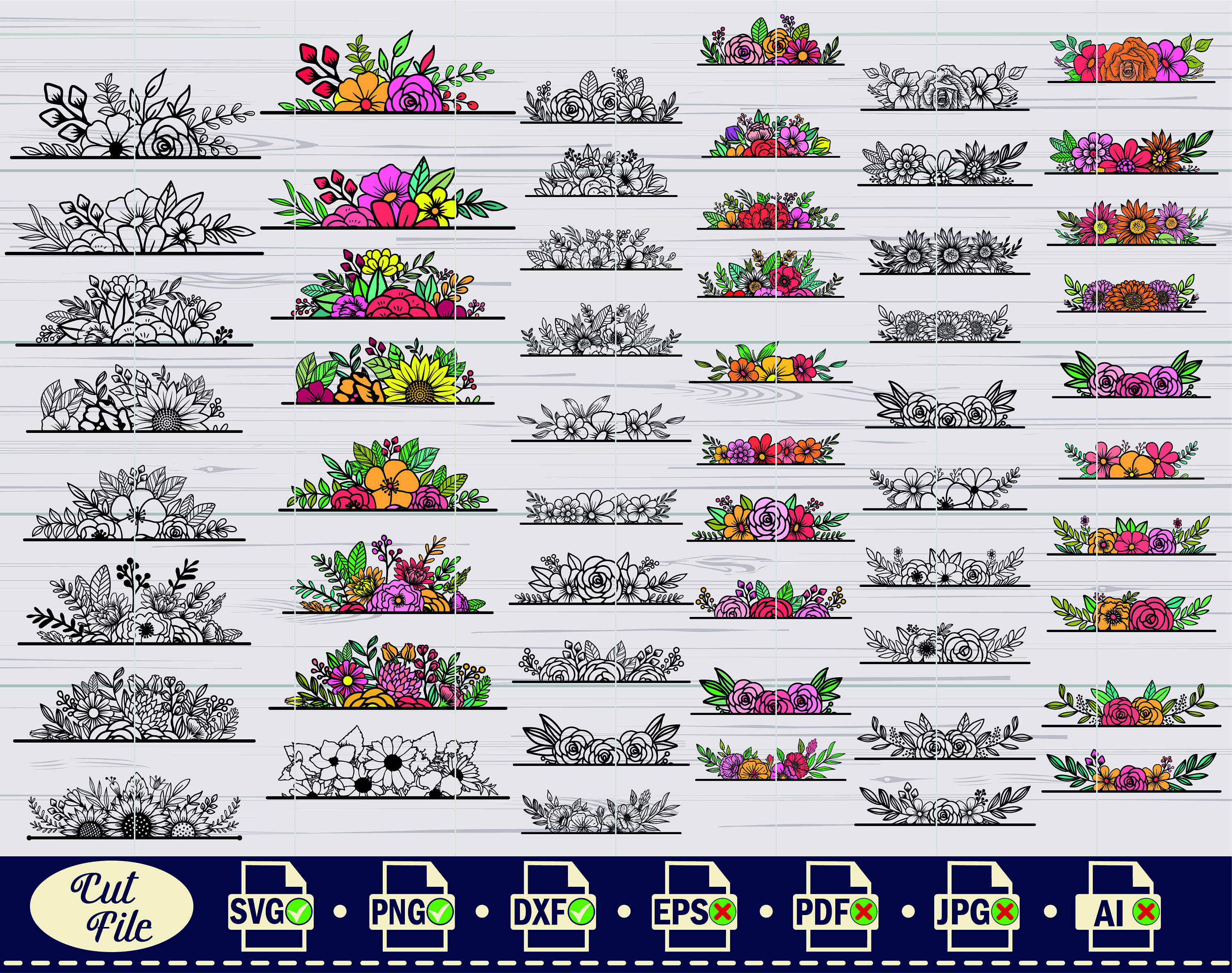 Floral Border SVG1 Flower Border SVG Flower Monogram - Etsy UK