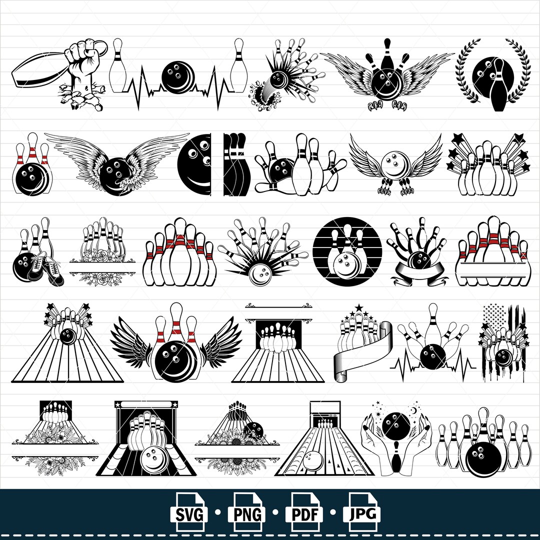 Bowling SVG Bundle, #3, Bowling Kegel SVG, Floral Bowling Clipart, Cut ...