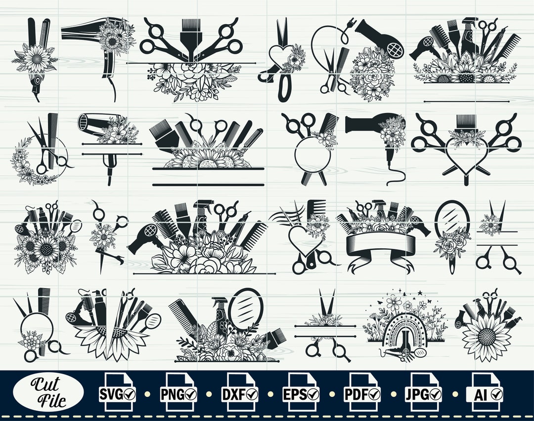 Floral Hair Scissors SVG,4, Hairdresser Cut File for Cricut, Hair ...