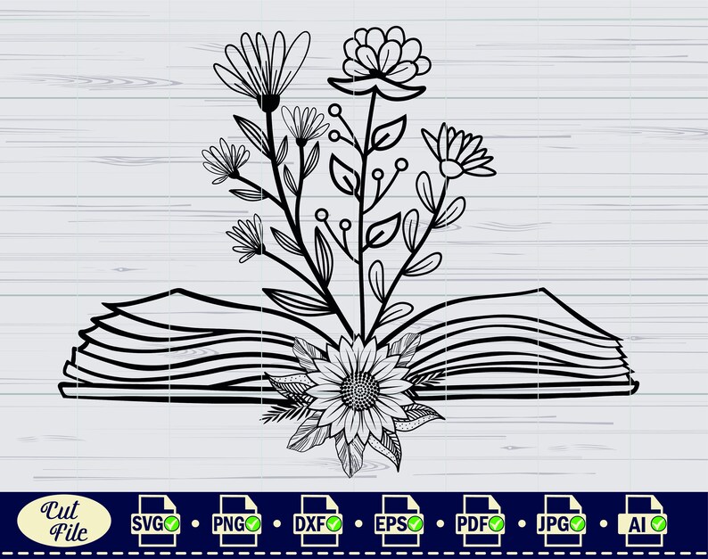 Book With Flower Svg 4 Book Svg Flower Svg Floral Book - Etsy