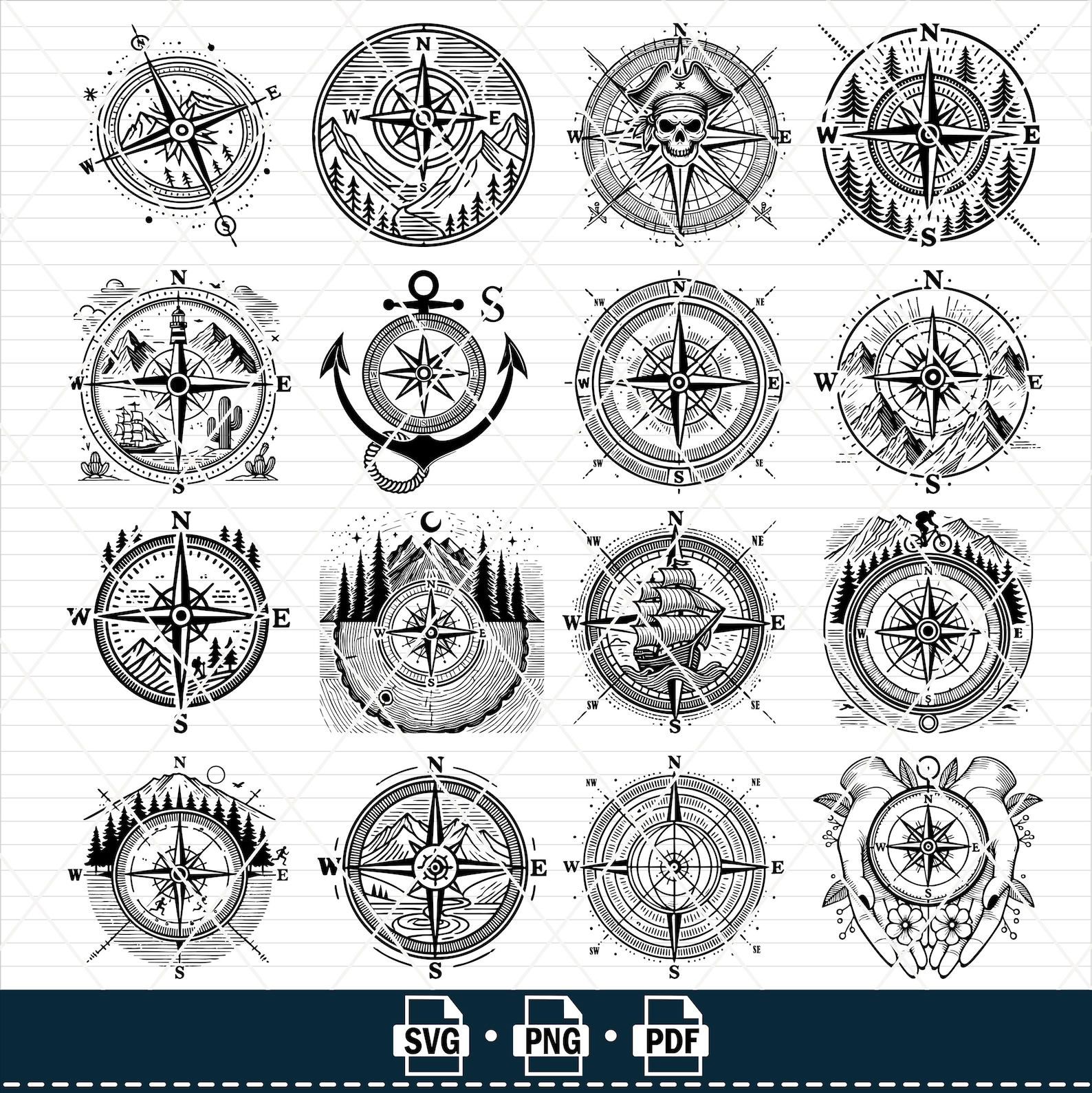 Compass SVG Bundle: Nautical & Scenic Designs (70 Files) - Etsy