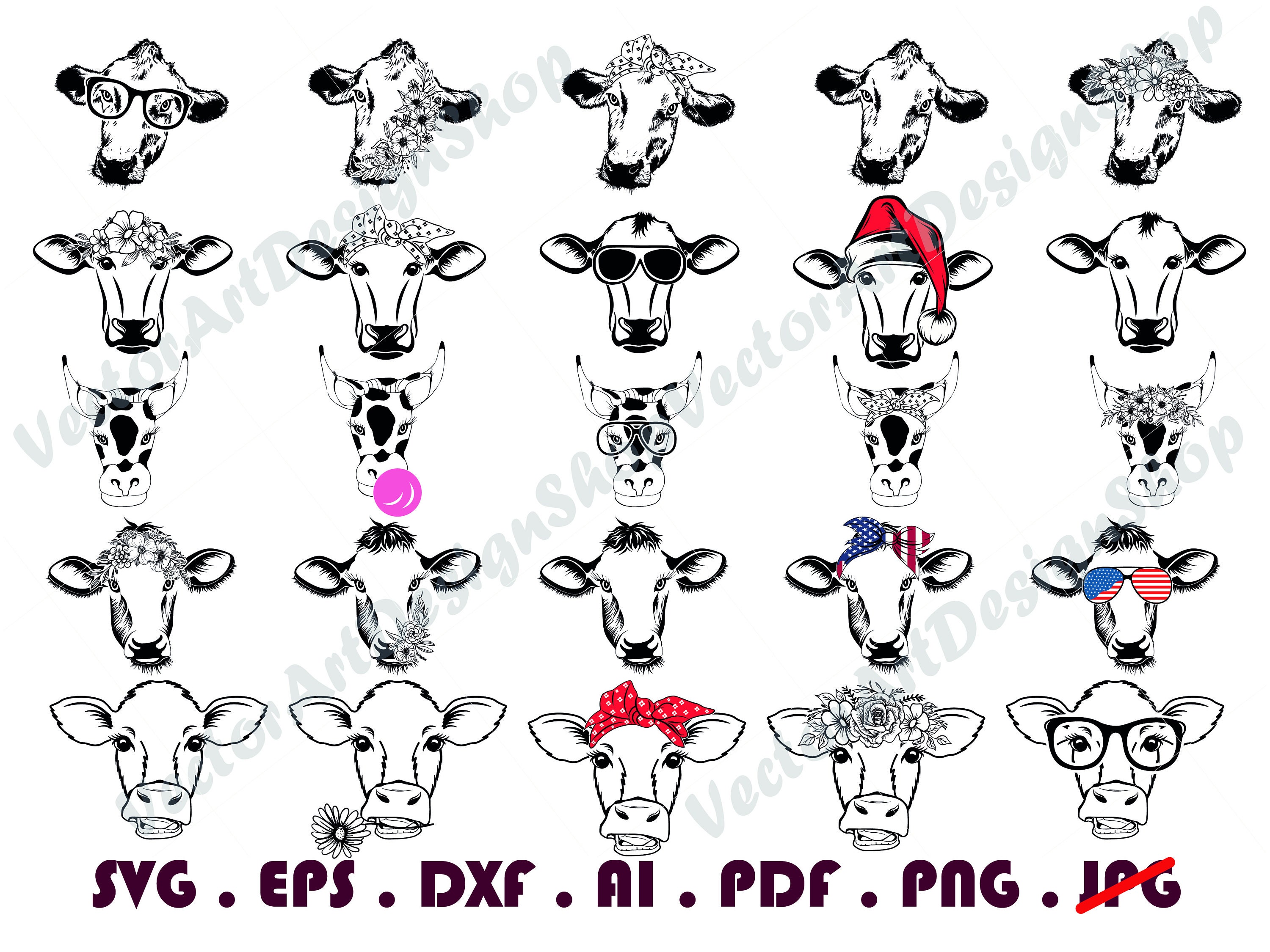 Cow SVG 2 Cow With Flowers Svg Floral Cow Face Svg Heifer | Etsy