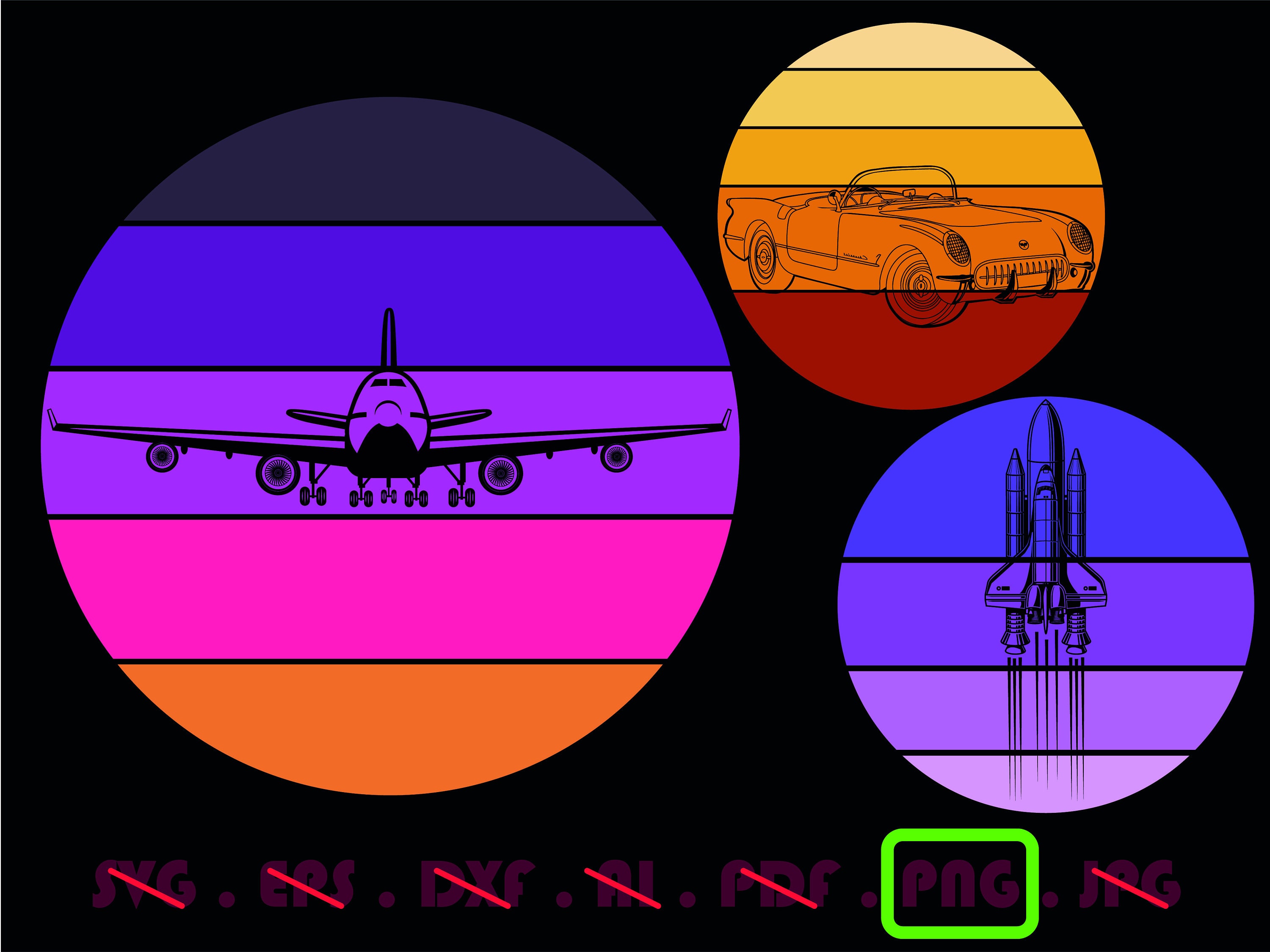 Sunset 4 png bundle vintage retro sunset png Retro Tropical | Etsy