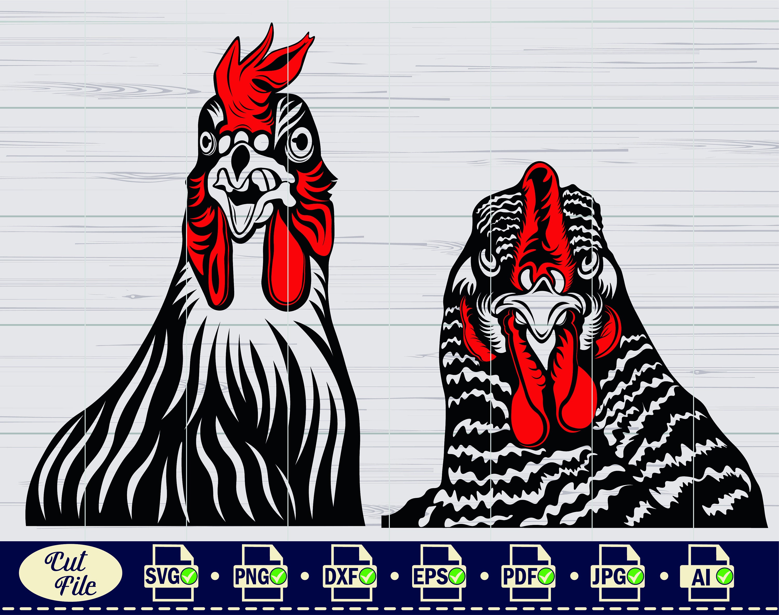 Chicken SVG Cut Files: Rooster Clipart, Farm Vector (digital Download ...