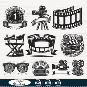 Movie SVG, Film SVG, Camera Svg, Clapper Board Clipart, Movie Files for ...