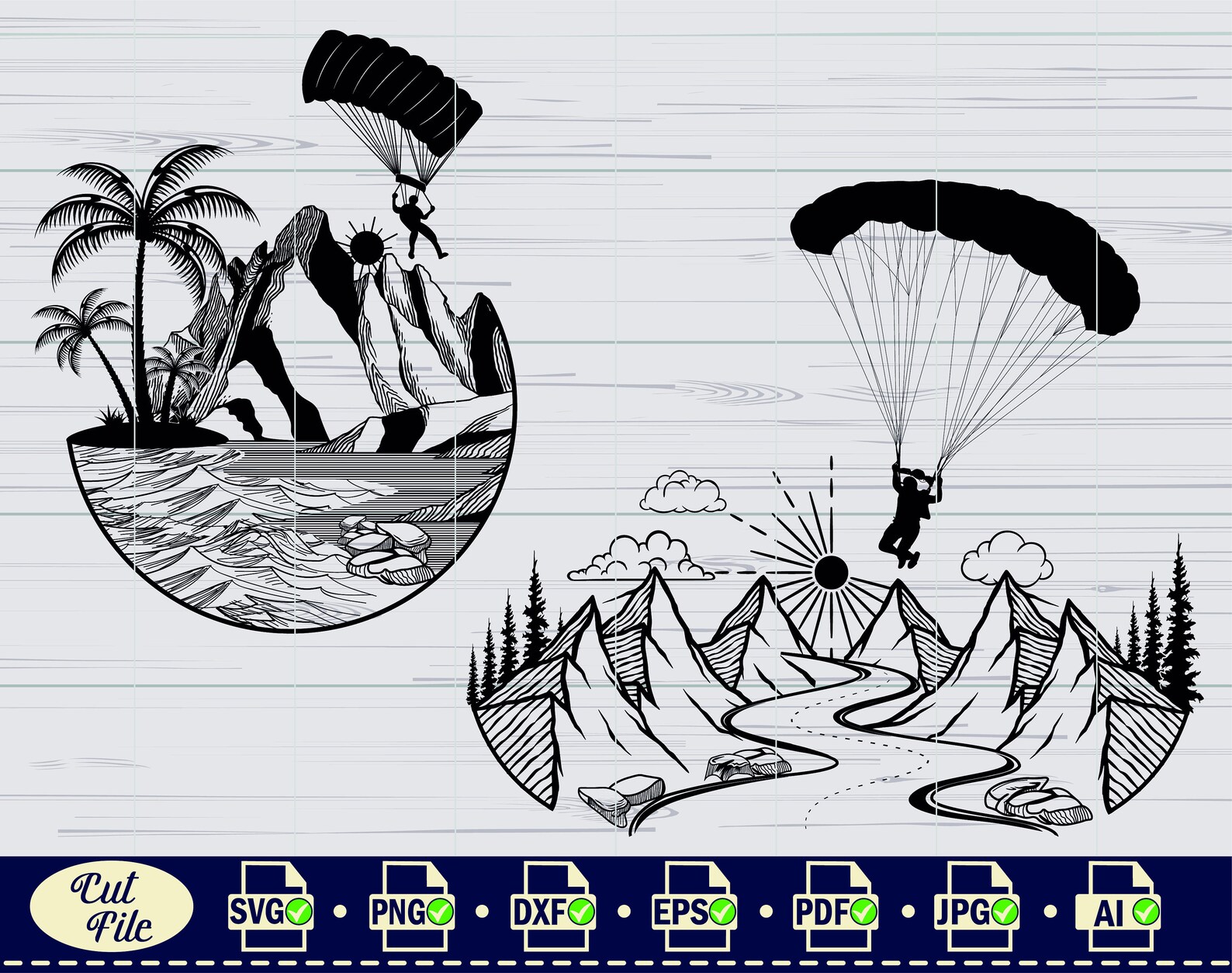 Parachute SVG, Sky Diving Svg, Paragliding Clipart, Parachute Files for ...