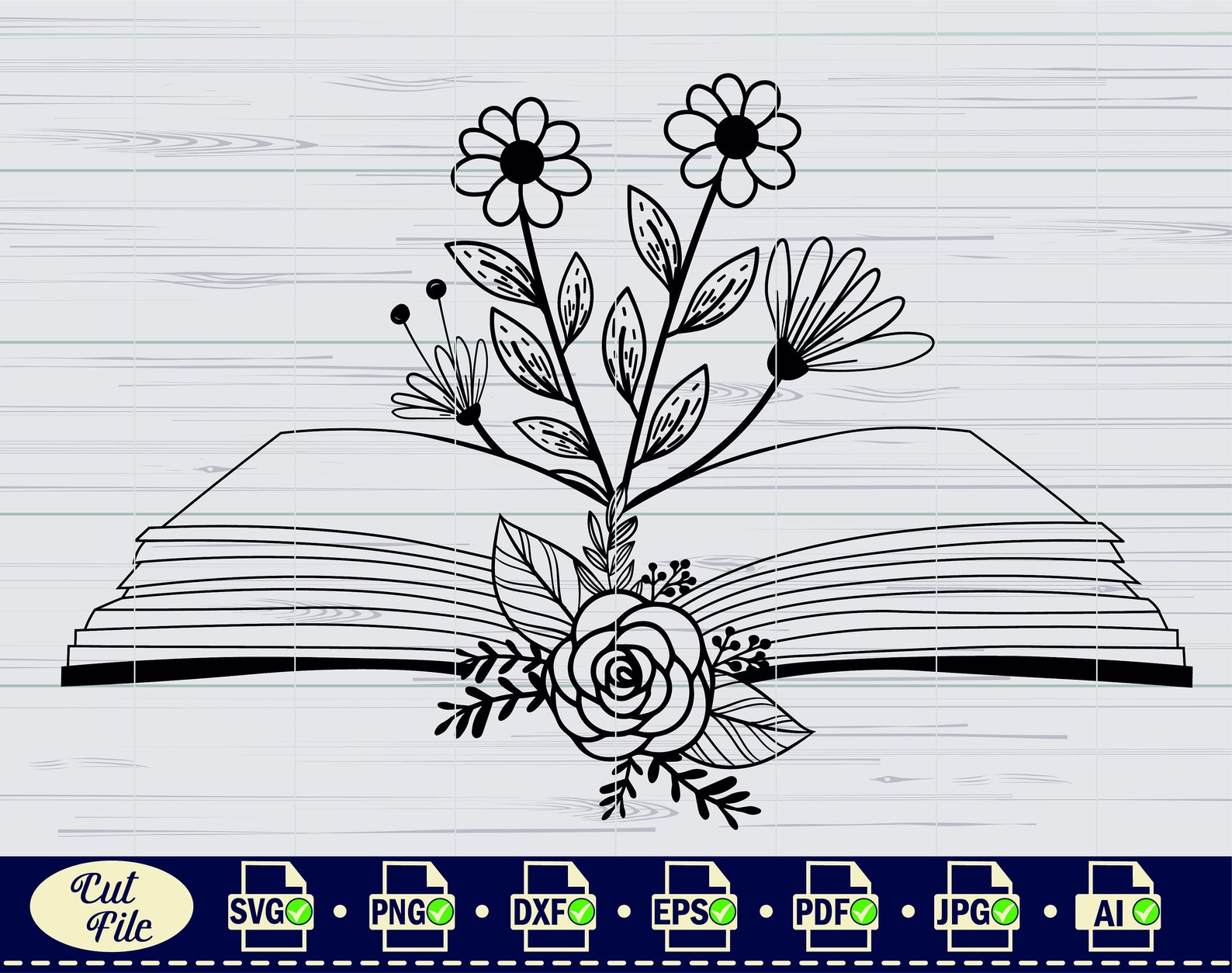 Book With Flower Svg 4 Book Svg Flower Svg Floral Book - Etsy