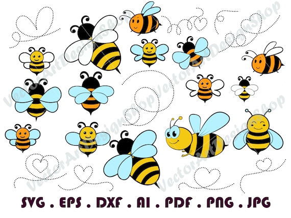 Bee SVG PNG 8 Files for Cutting Machines Digital Clipart | Etsy