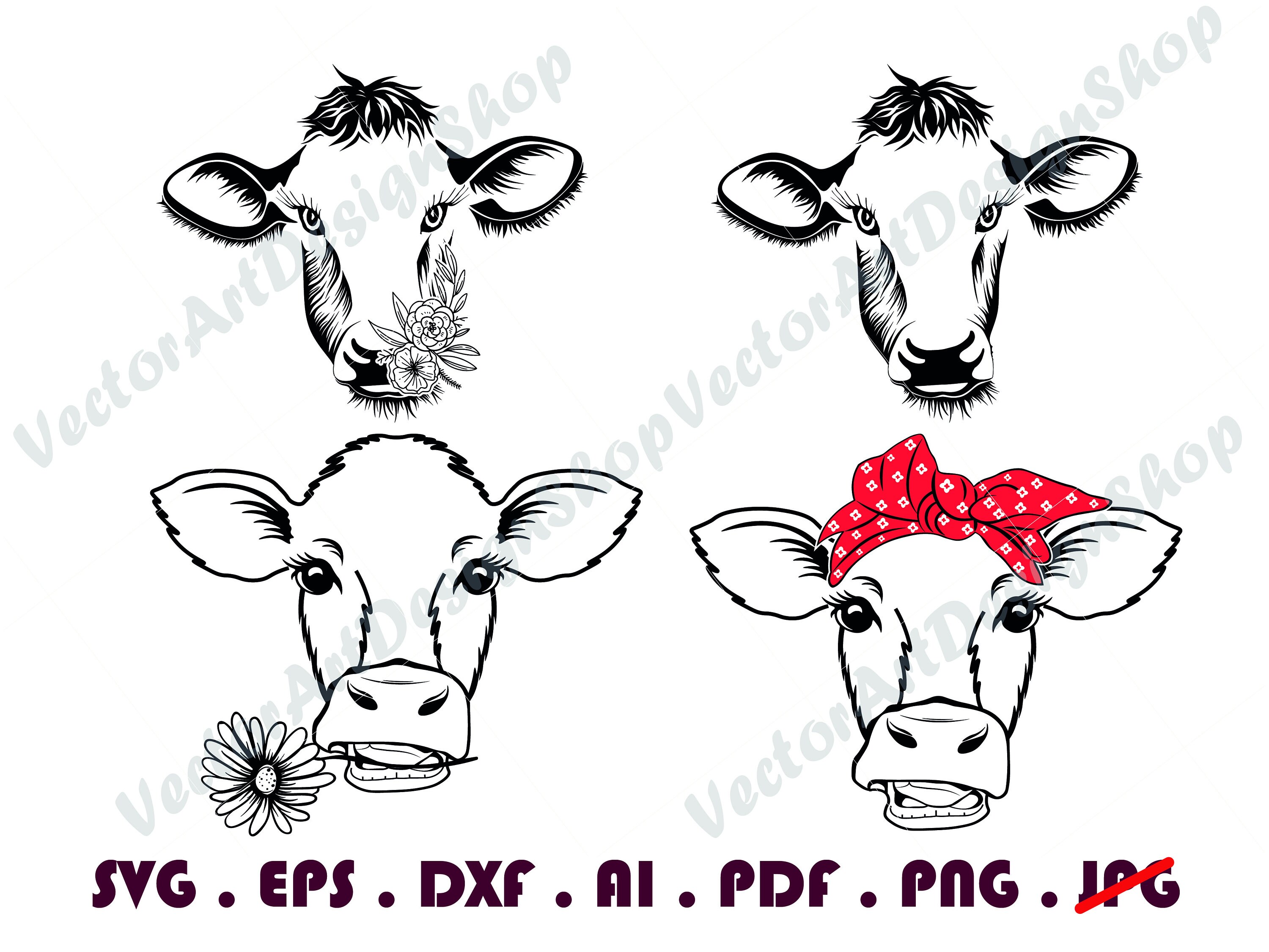 Cow SVG 2 Cow With Flowers Svg Floral Cow Face Svg Heifer | Etsy