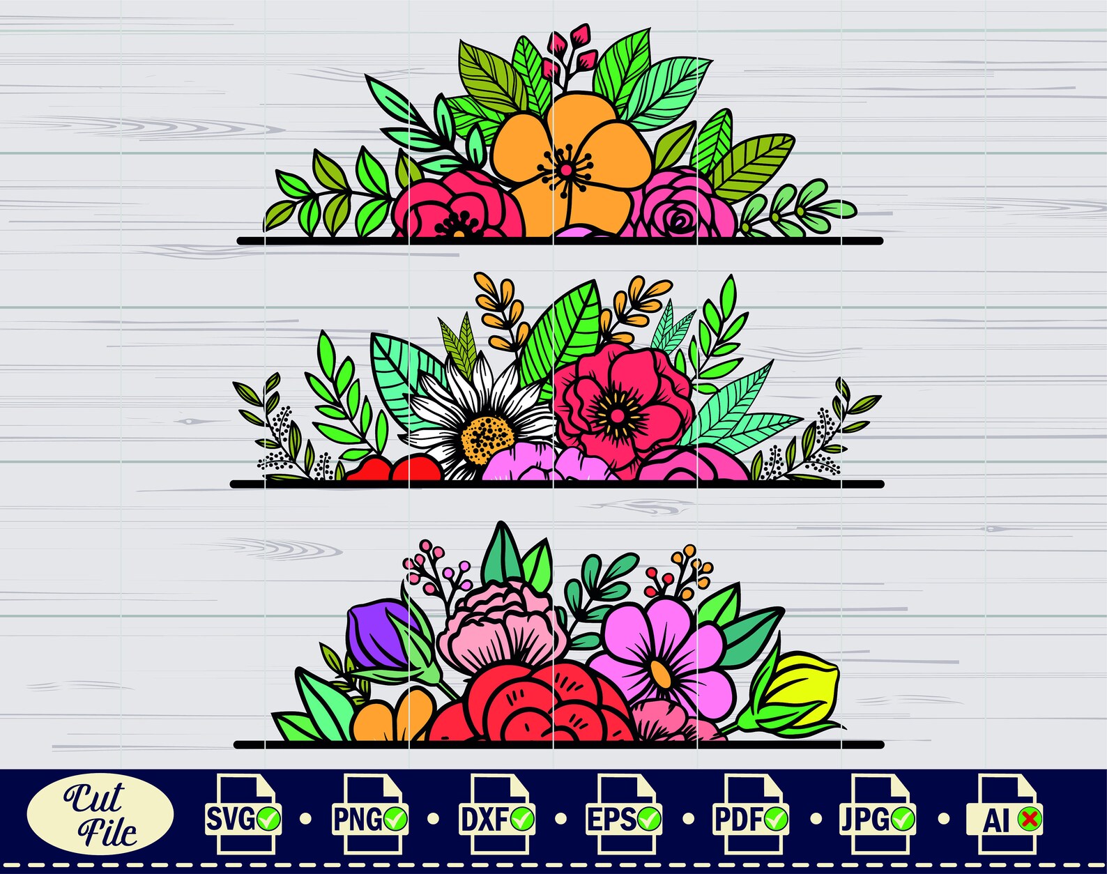 Floral Border Svg3 Flower Border Svg Floral Svg Flower Etsy