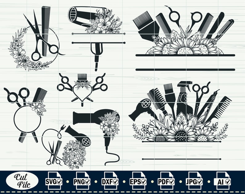 Floral Hair Scissors SVG: Hairdresser Clipart, Barber Tools (digital ...
