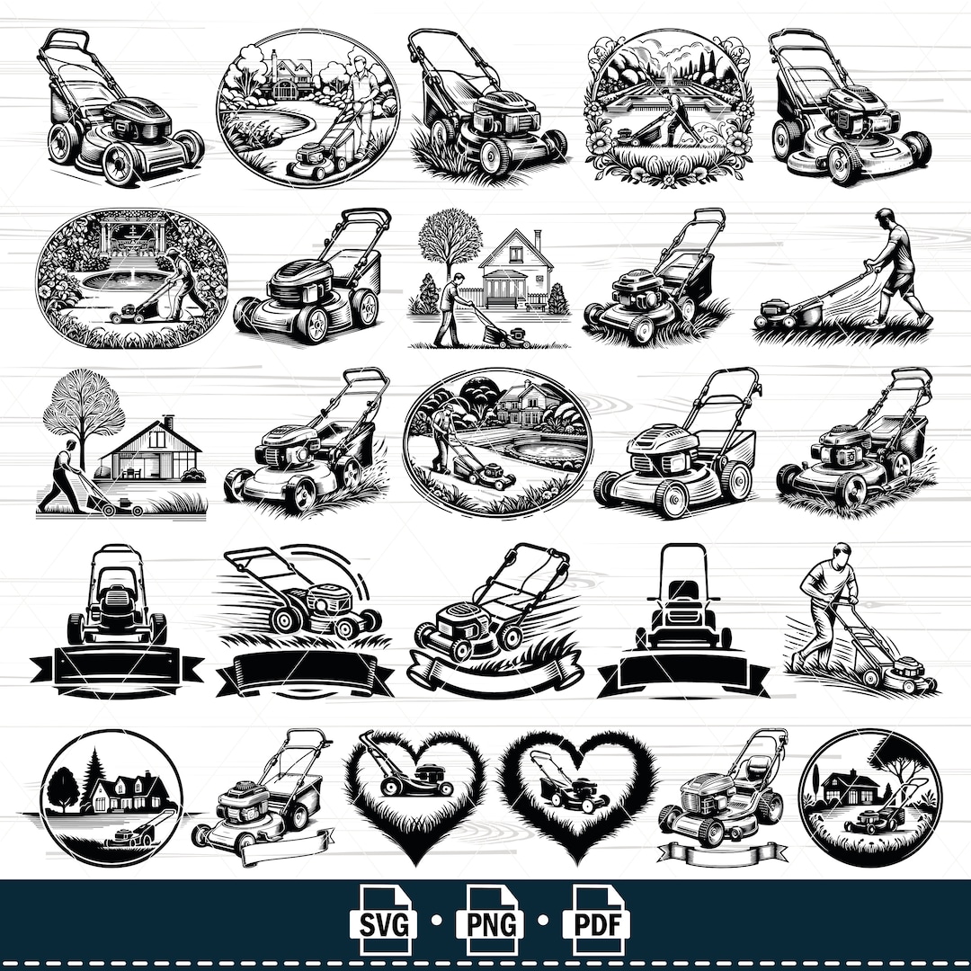 Lawn Mower SVG Clipart: Landscaping Vector Graphics (digital Download ...