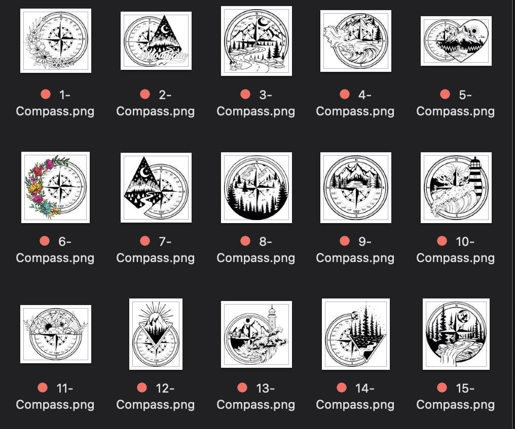 Compass Landscape SVG Bundle: Mountain Tattoo Clipart (digital Files ...