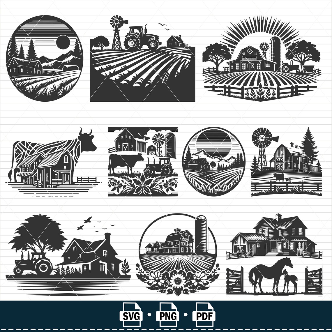 Farmhouse SVG Bundle: Barn, Animals, Tractor Clipart (digital Download ...
