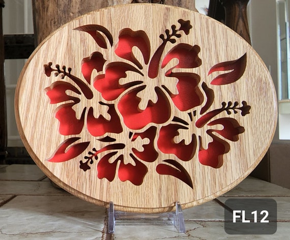SCROLL SAW PLAQUE With Acrylic Stand. Flower. Red Oak. Wood - Etsy