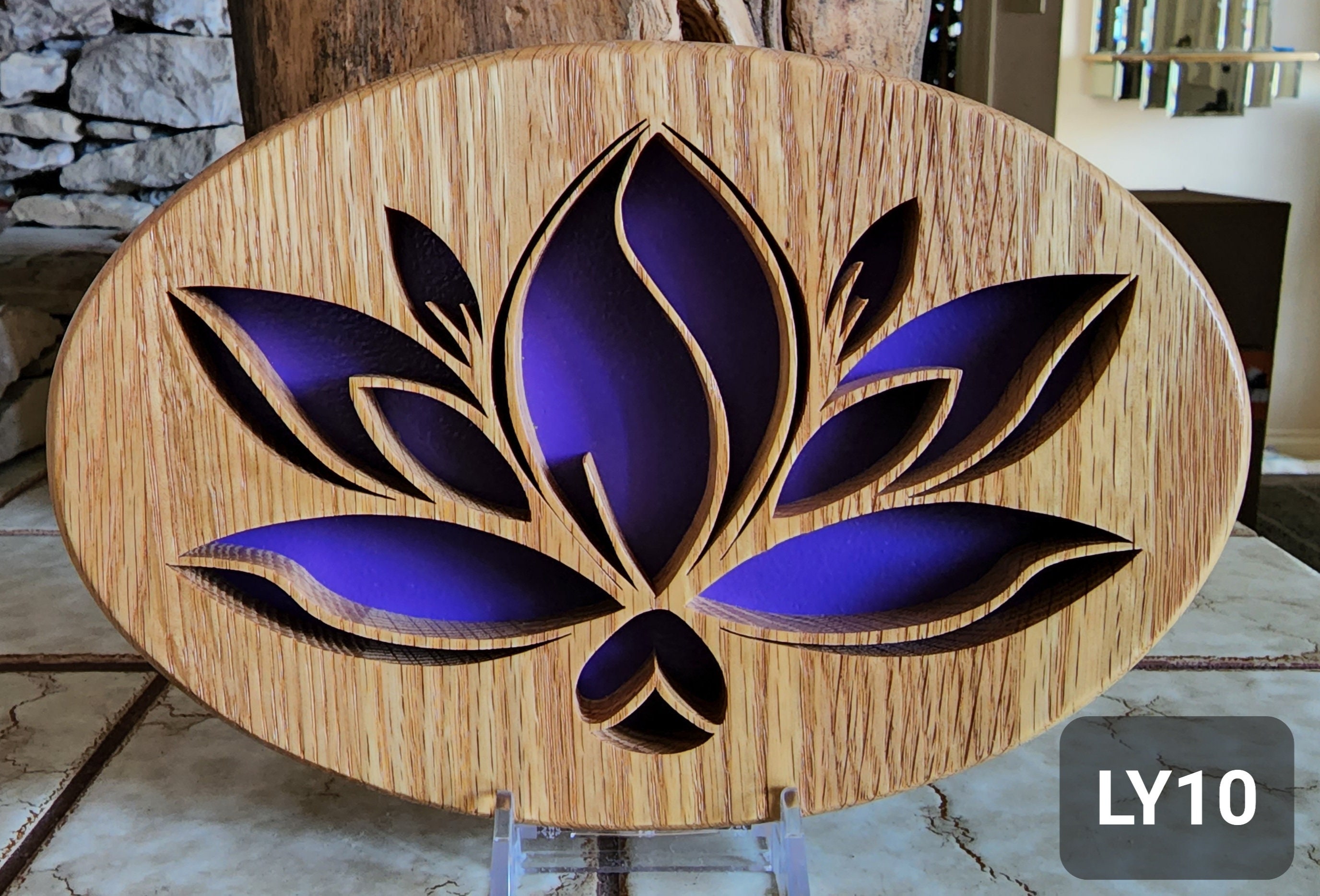 SCROLL SAW PLAQUE With Acrylic Stand. Lilly Pad Flower. Red Oak. Wood ...