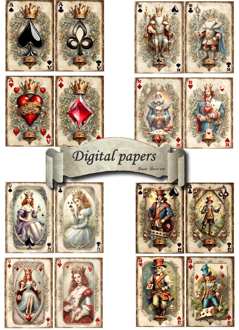 Digital Set of 4 Papers 16 Playing Cards, Vintage - Etsy