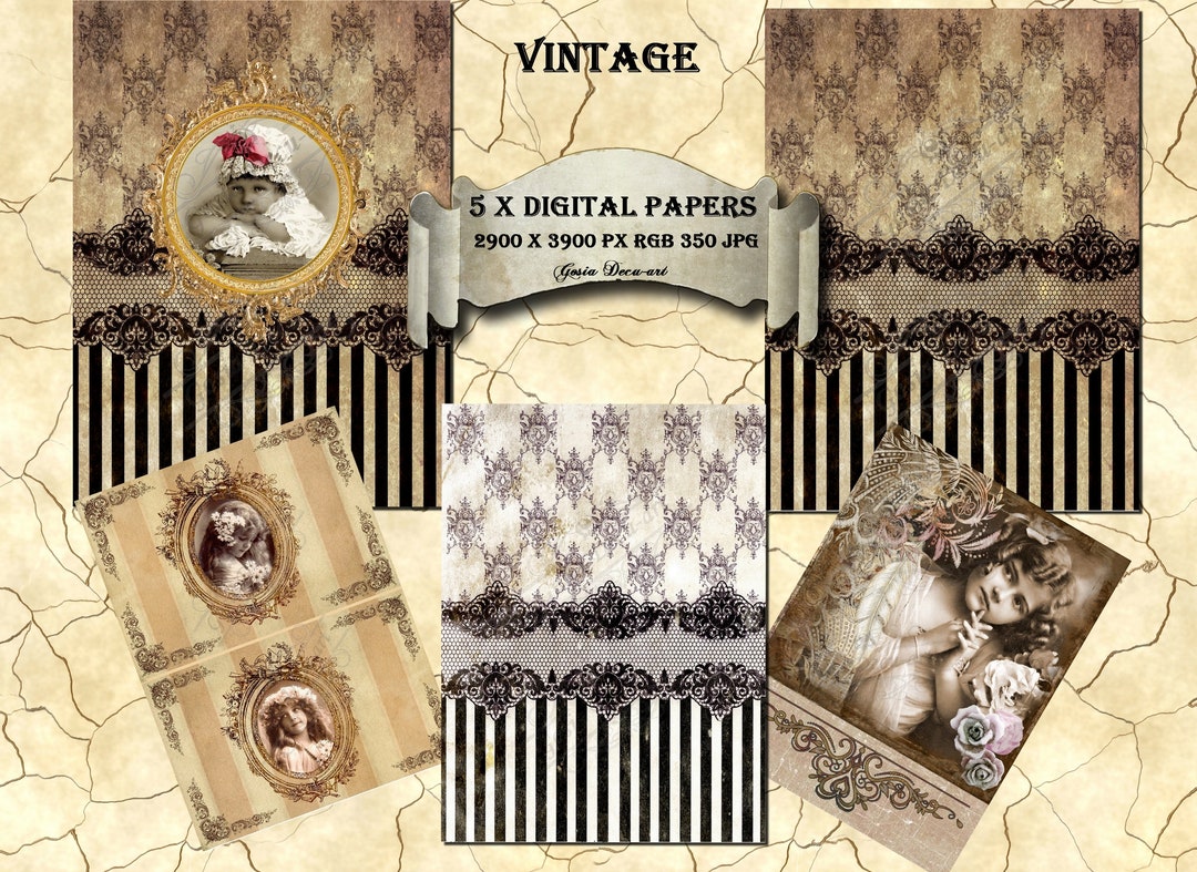 5 Digital Files in Victorian Style, Girls in Sepia, Vintage Style, Old ...