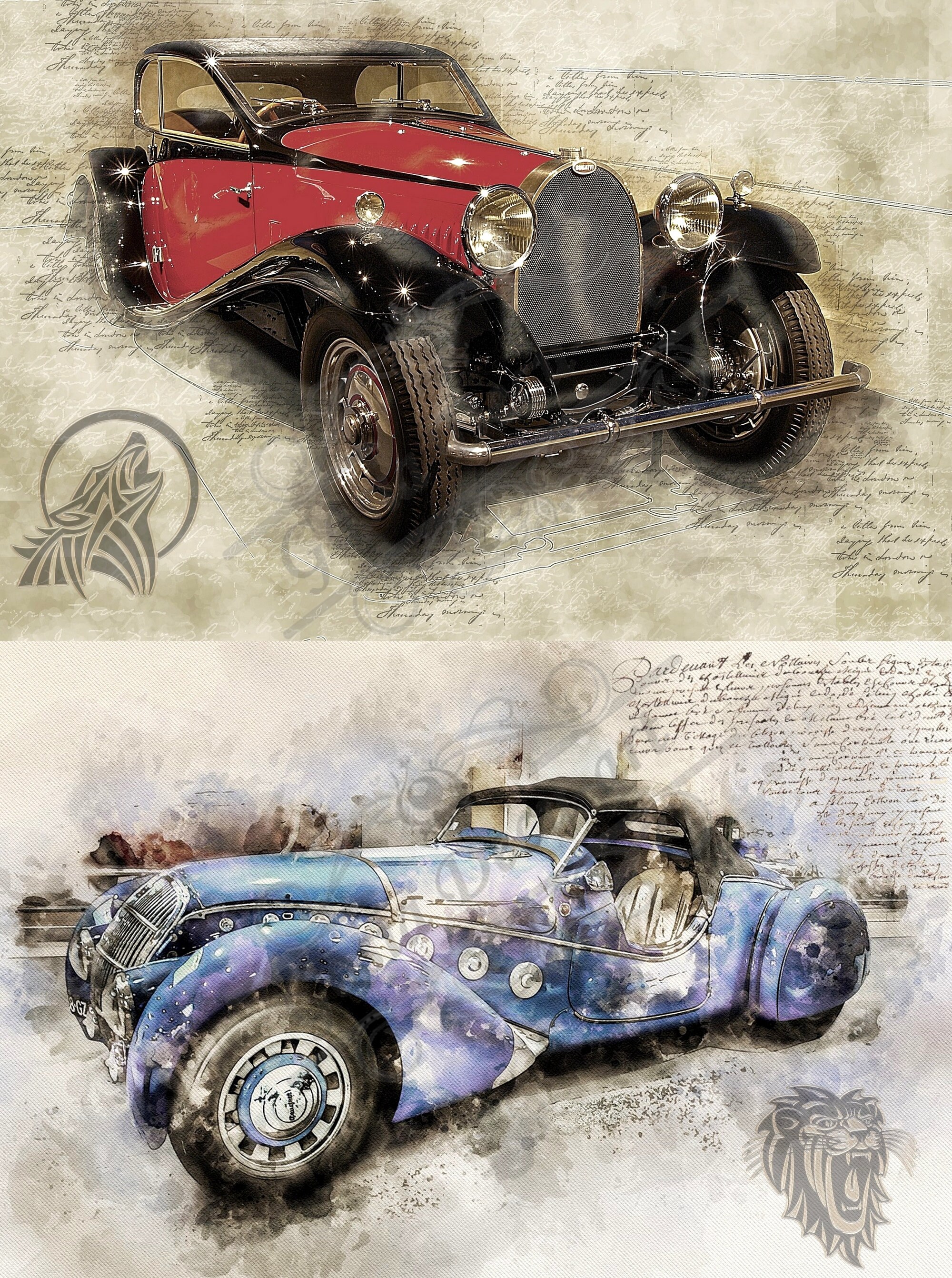 Set of 5 Digital Papers, Men's Climates, Car, Motorcycle, Old Car ...
