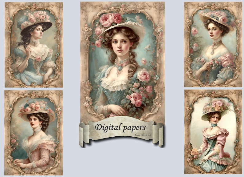 Picturesque 5 Digital Papers Beautiful Ladies, Vintage, Victorian - Etsy