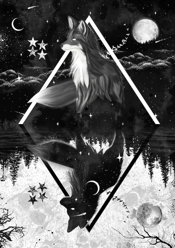 Moon Foxes Kitsune Celestial Fox Print Yokai Wildlife | Etsy