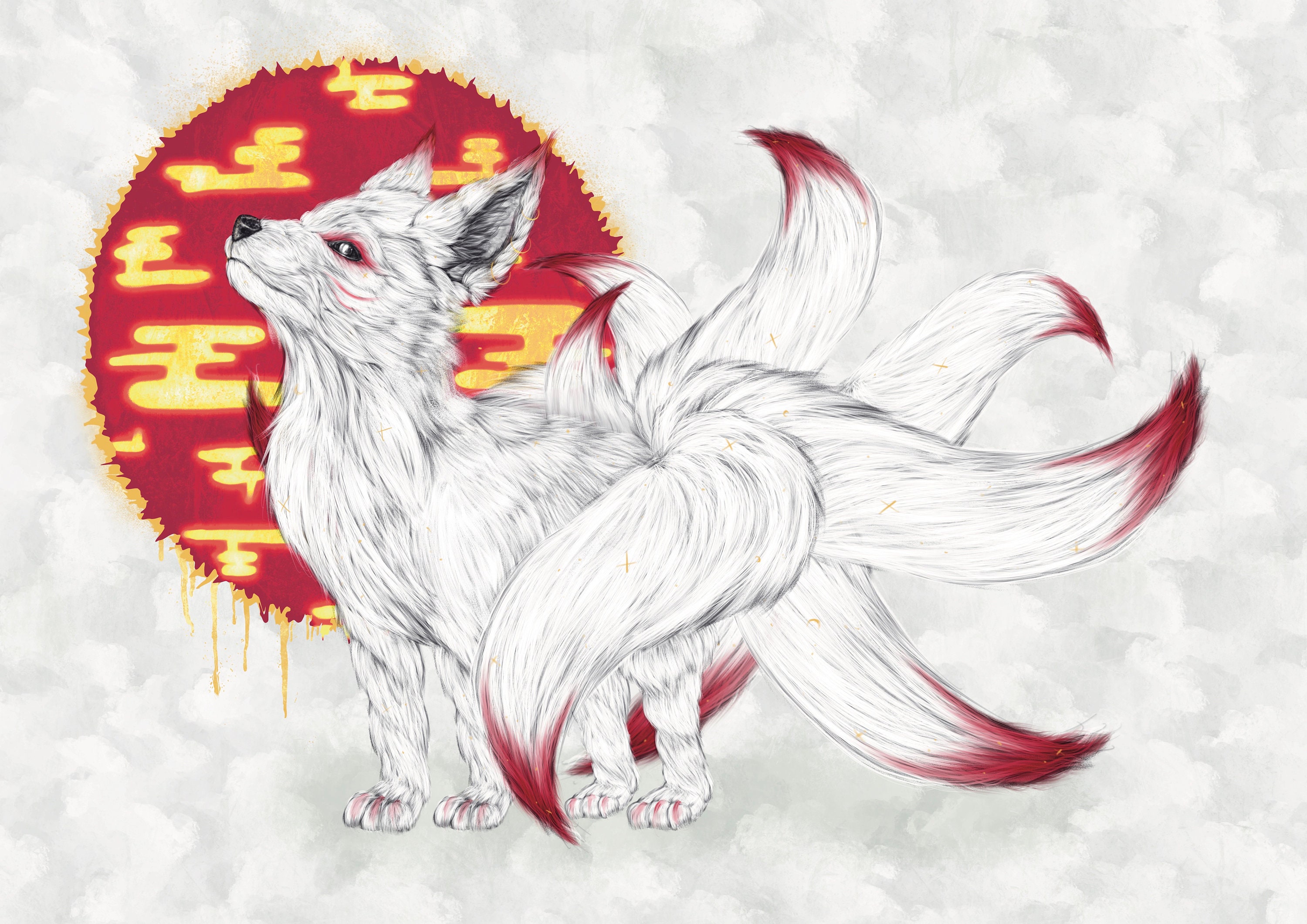 Ninetailed Kitsune Fox Giclee Art Print / Yokai / Kami / Inari ...
