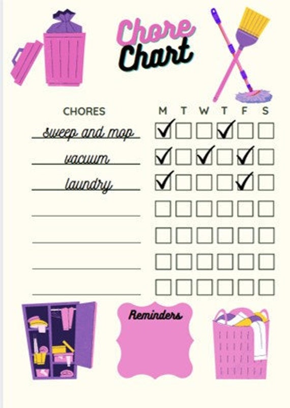 Cute chore chart weekly chore chart chore chart with | Etsy