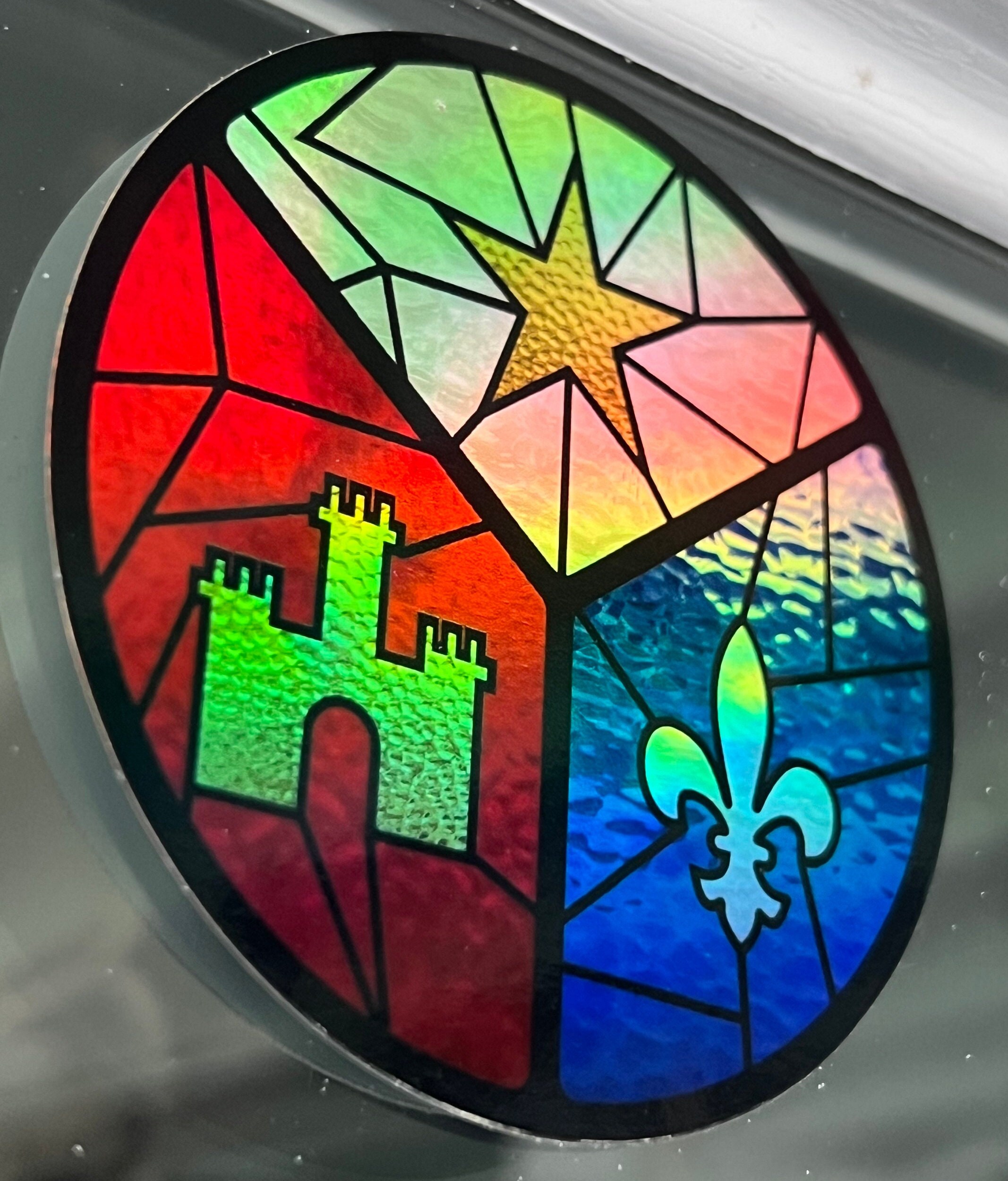 Acadian Stained Glass Company Holographic Sticker - Acadian Flag 3 ...