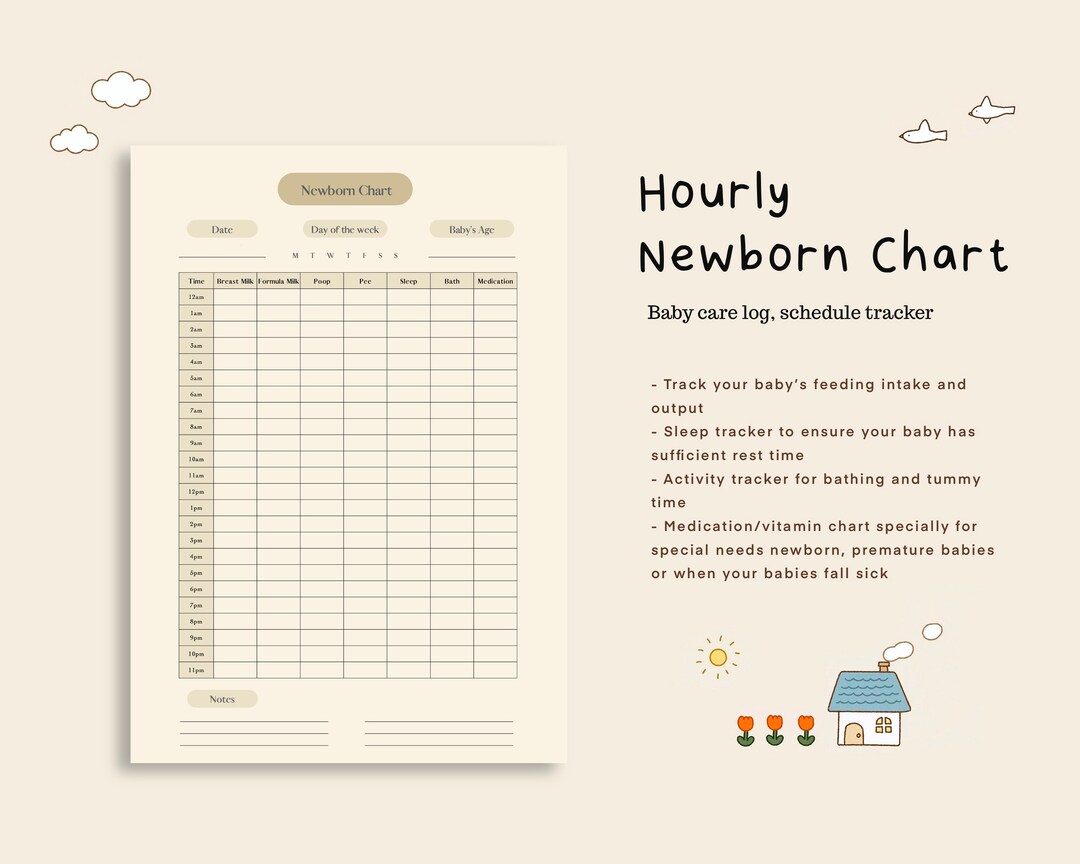 Printable Hourly Baby Daily Log, 24H Newborn Chart, Intake Output ...