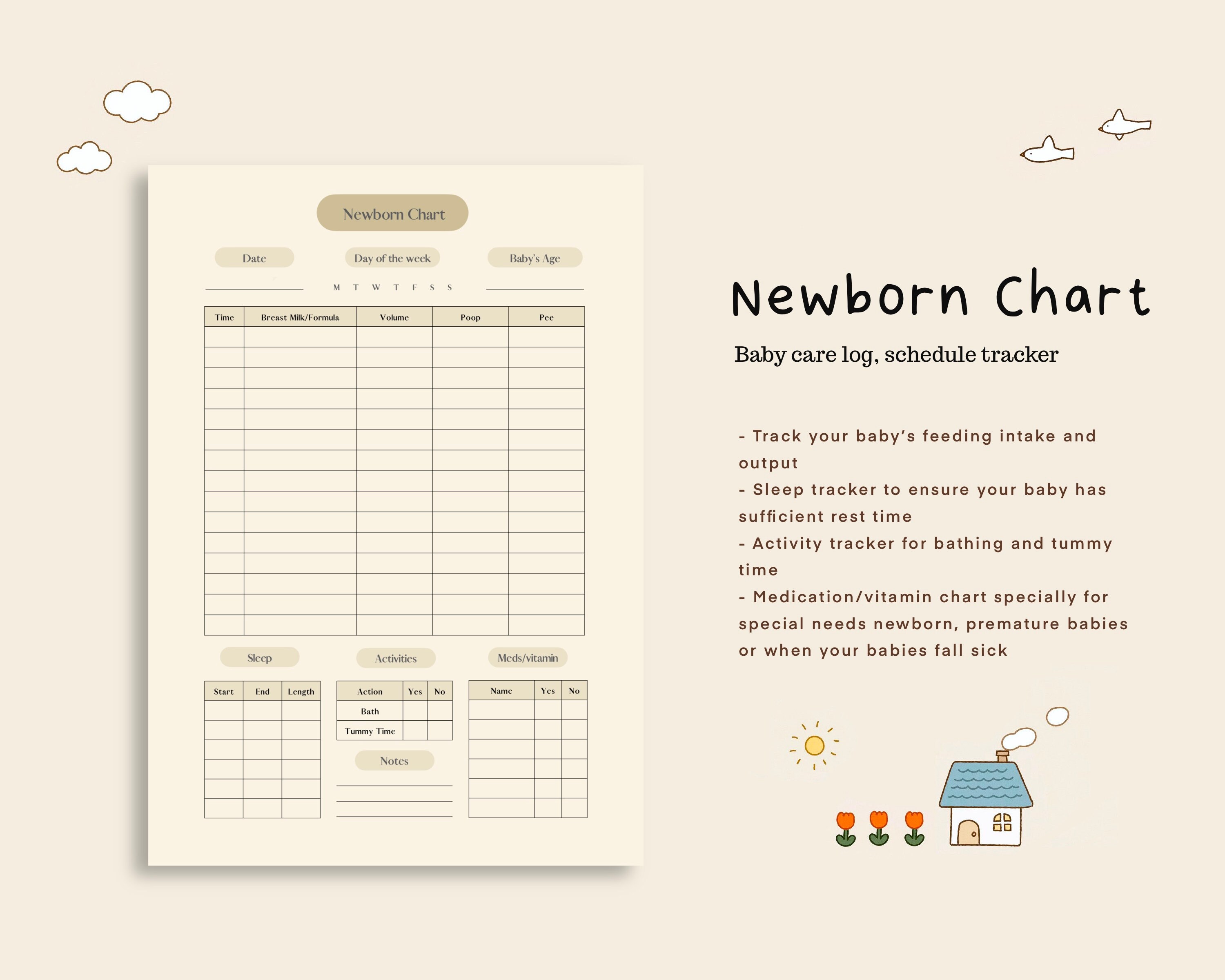 Printable Baby Daily Log, Newborn Chart, Intake Output Tracker ...