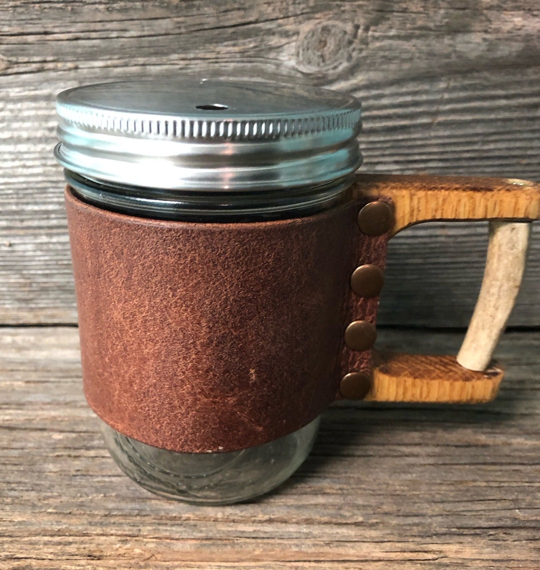 Leather Coffee Mug-mason Jar Holder - Etsy