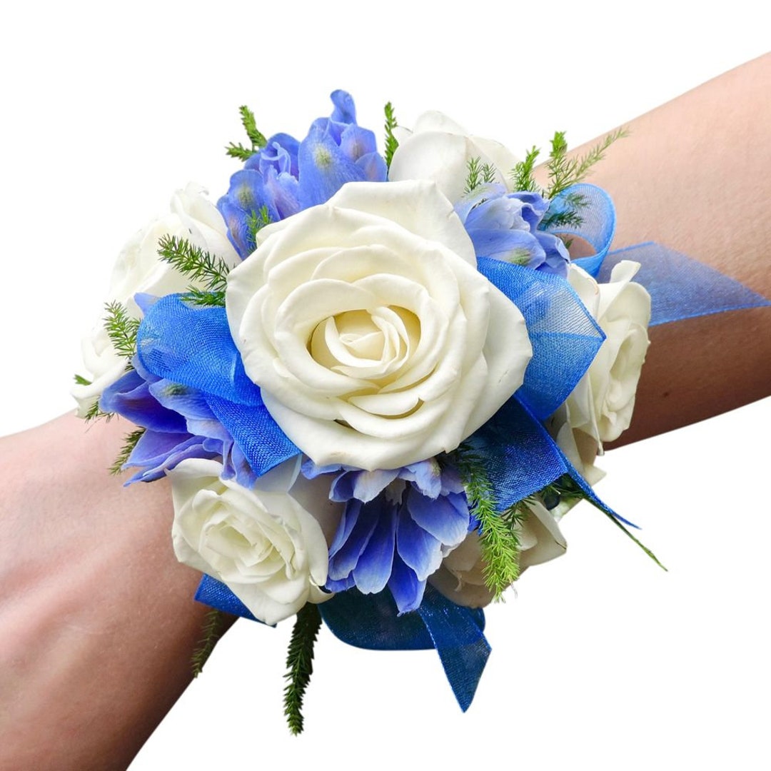 Blue Delphinium and White Rose Fresh Flower Corsage - Etsy