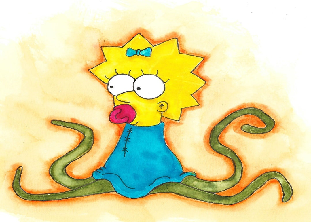 Maggie Simpson/alien Watercolor Print. 5 Inch by 7 Inch - Etsy