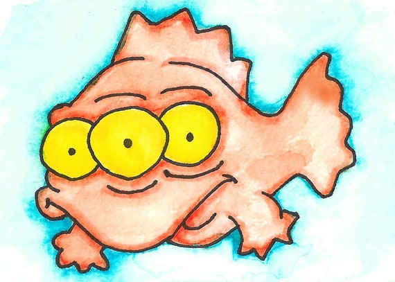 Blinky the Fish Watercolor Print. 5 Inch by 7 Inch. - Etsy