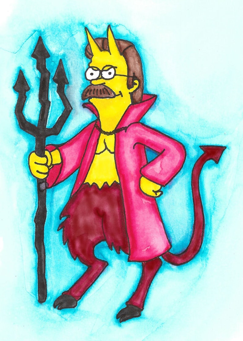 Ned Flanders as the Devil. Watercolor Print. 5 Inch by 7 Inch. - Etsy