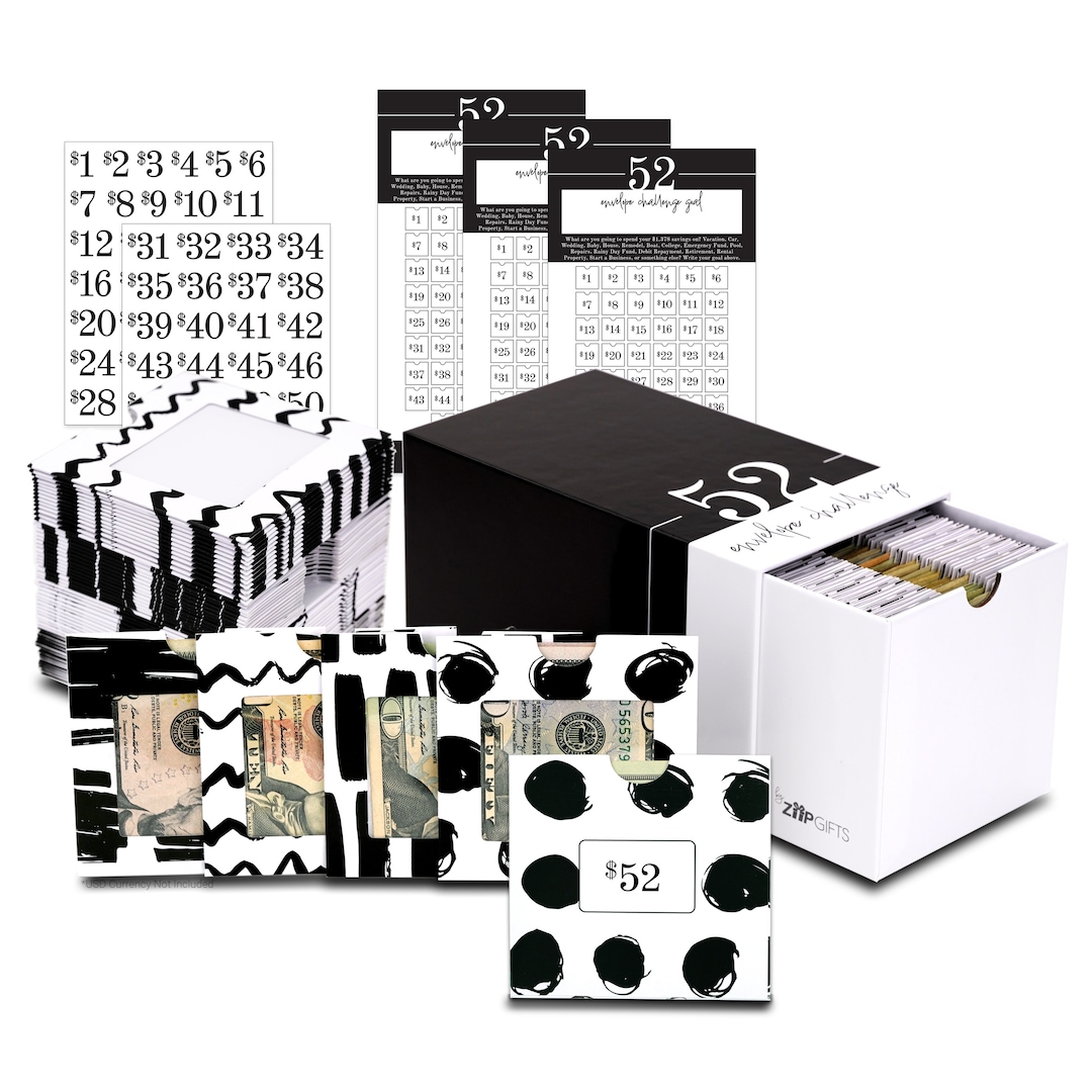 Zipgifts 52 Envelope Money Saving Challenge Kit | 56 Cash Envelopes W ...