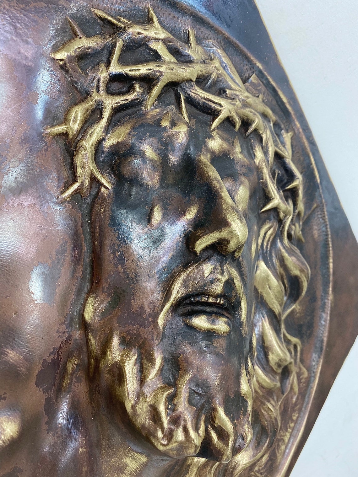 Bronze Wall Plaque Depicting a Suffering Christ in Tears by Sylvain ...