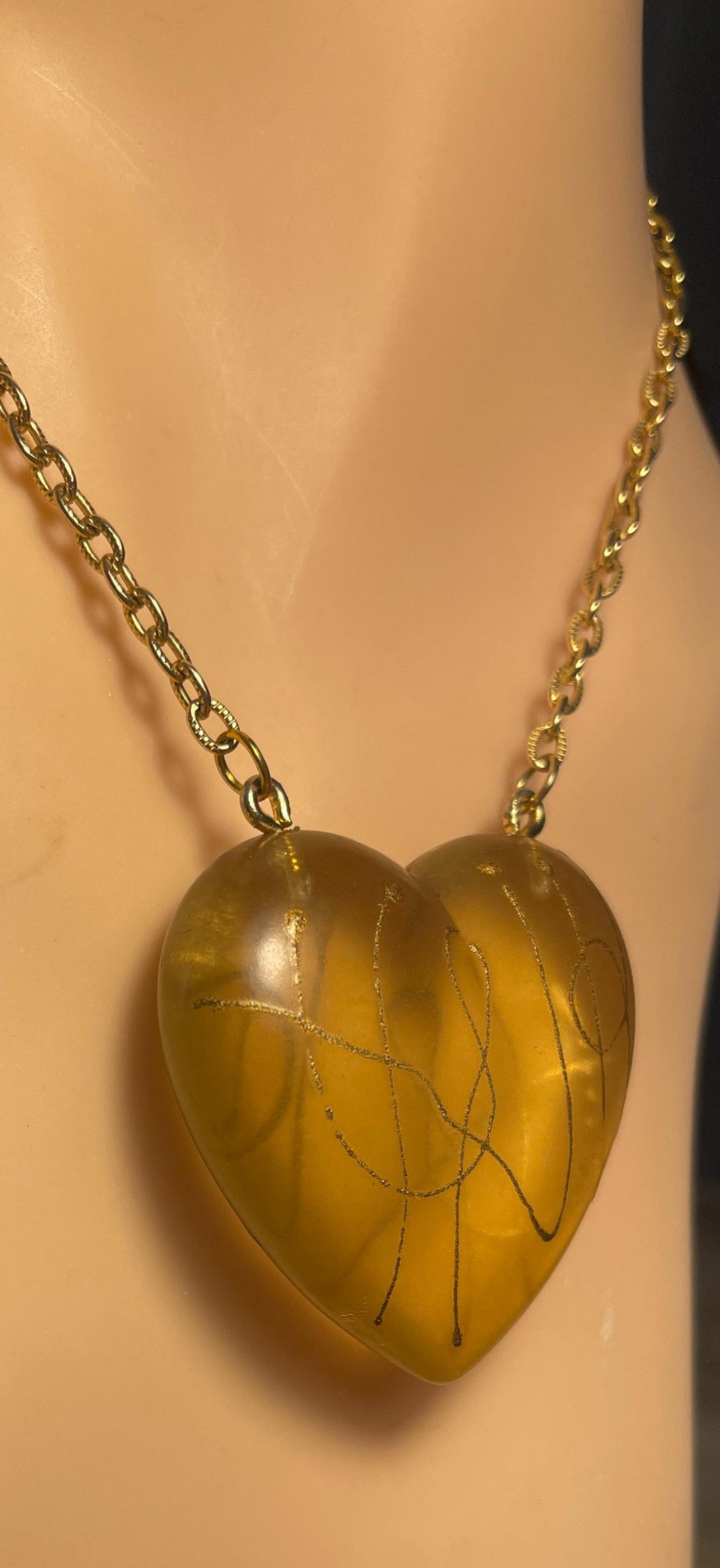 Golden Large Puff Heart Pendant - Etsy