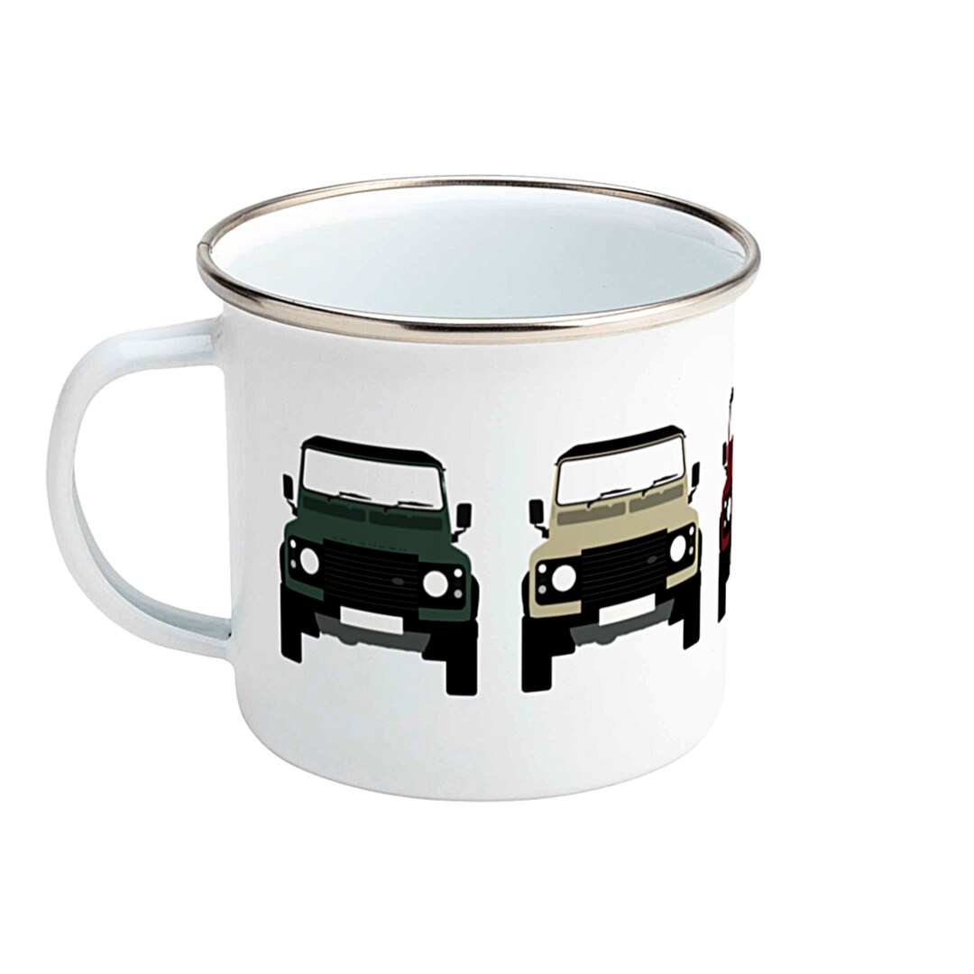 Simple White Retro 4x4 Car Enamel Mug for off Roaders. Gift for Land ...