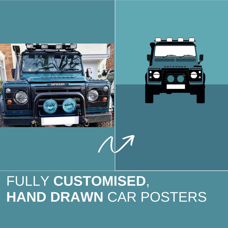 Fully Customised, Hand Drawn Land Rover Car Posters, Series I, II, III ...