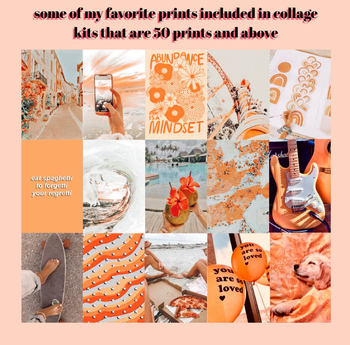 Dreamy Orange Collage Kit ~ Positivity, Collage Kit, Wall Collage, Dorm ...