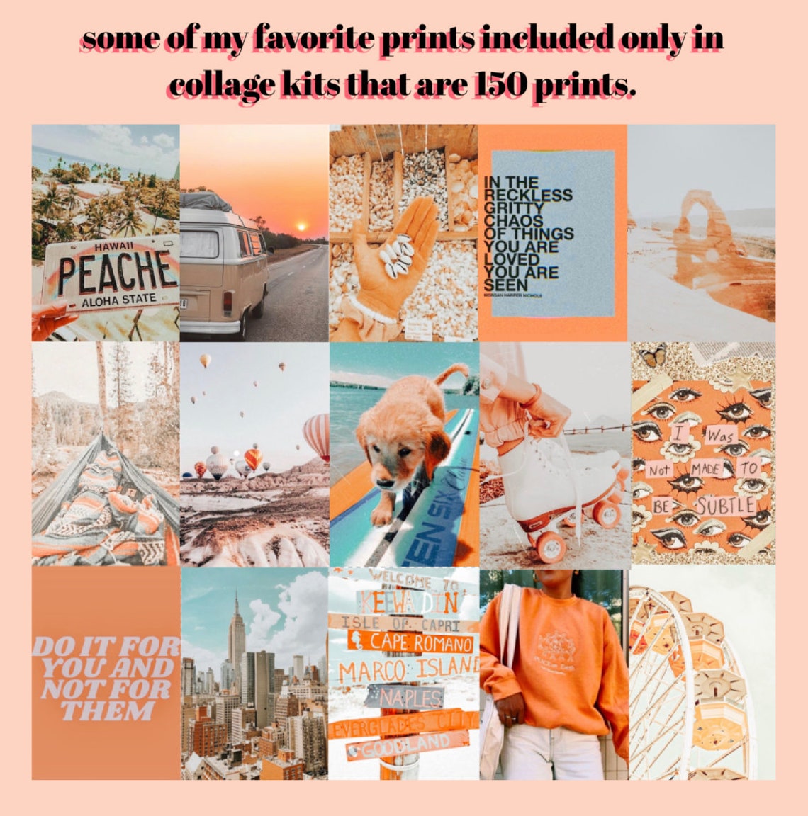 Dreamy Orange Collage Kit ~ Positivity, Collage Kit, Wall Collage, Dorm ...